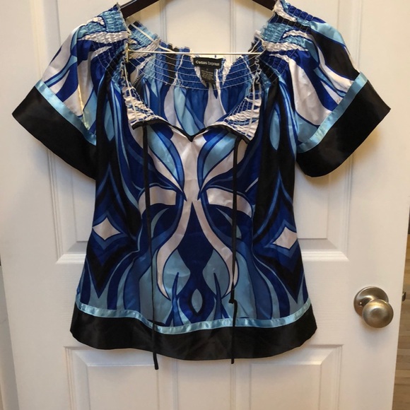 Cotton Express | Tops | Blue And Black Top Deco Design S | Poshmark